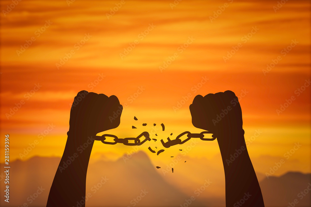 silhouette hands and broken chains .Freedom concept Stock Illustration | Adobe Stock