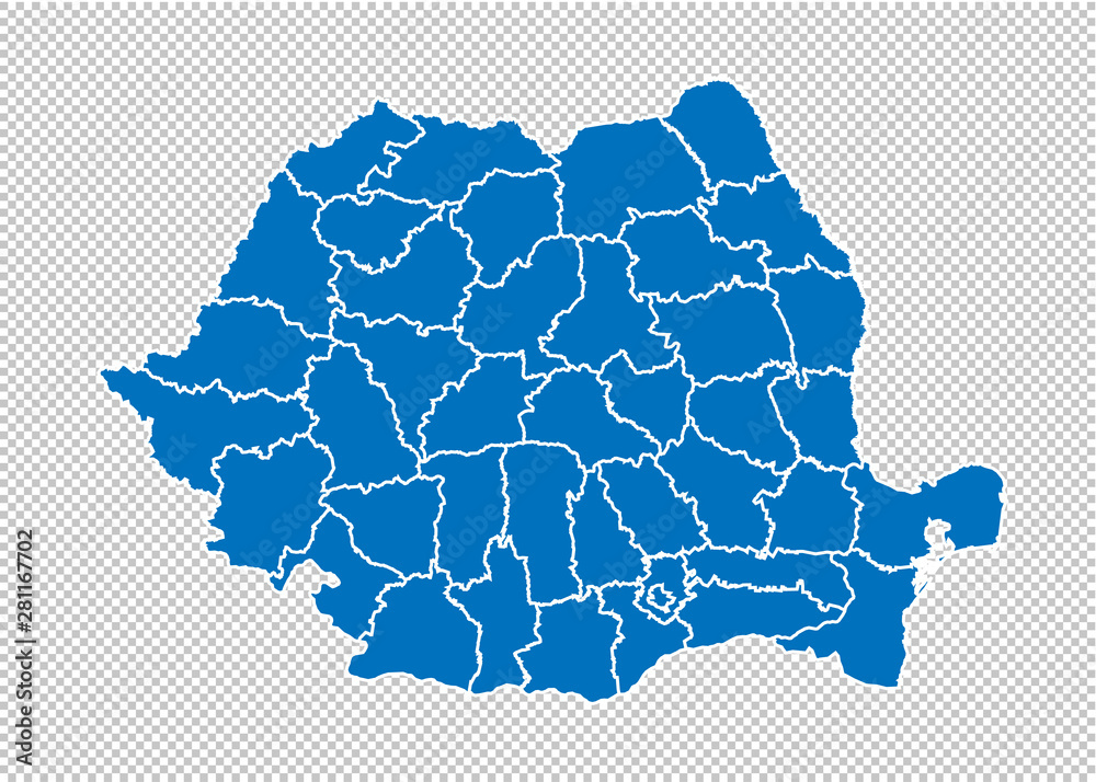 romania map - High detailed blue map with counties/regions/states of ...