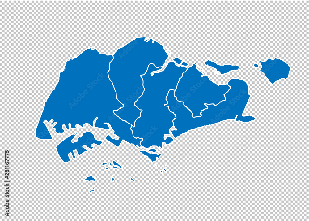 singapore map - High detailed blue map with counties/regions/states of ...