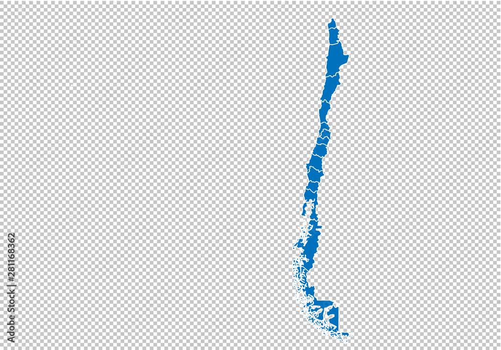 chile map - High detailed blue map with counties/regions/states of ...
