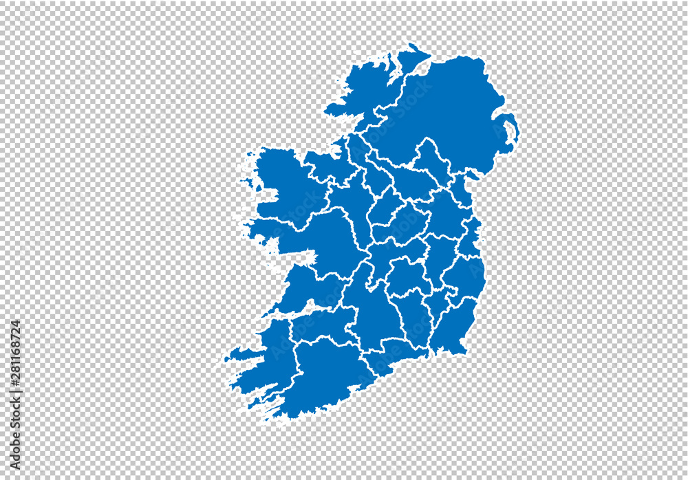 ireland map - High detailed blue map with counties/regions/states of ...
