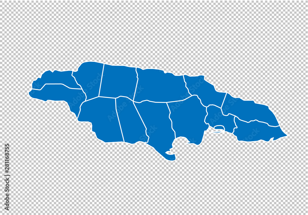 jamaica map - High detailed blue map with counties/regions/states of ...