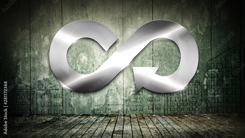 Circular economy concept. Silver sheet metal in arrow infinity ...