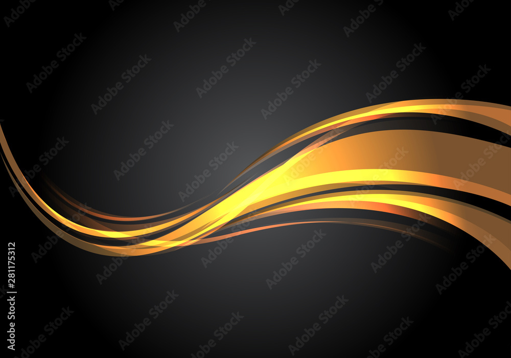 Abstract gold light curve on black design modern luxury futuristic ...