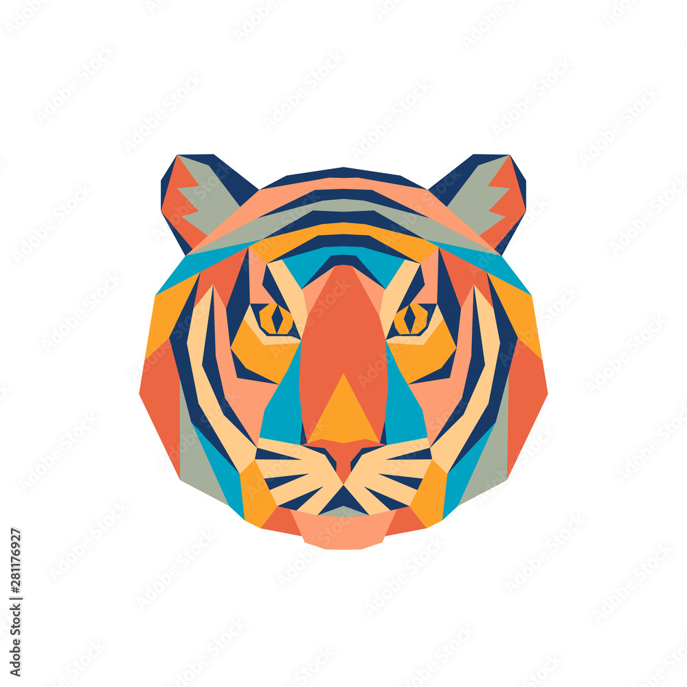 Geometric polygonal tiger. Abstract colorful animal head. Vector ...
