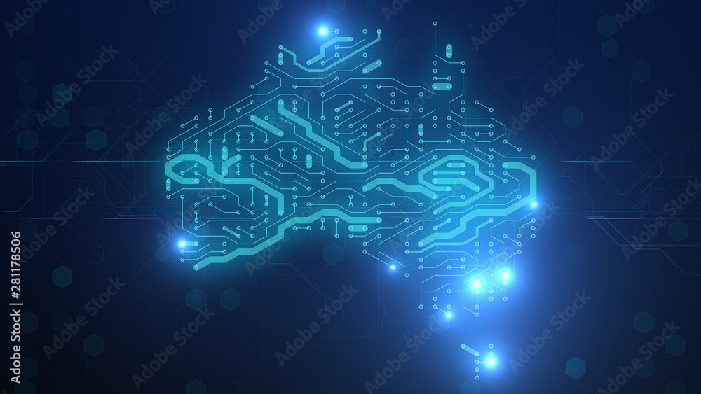 Conceptual 3D render of Australia circuit board nbn broadband internet ...