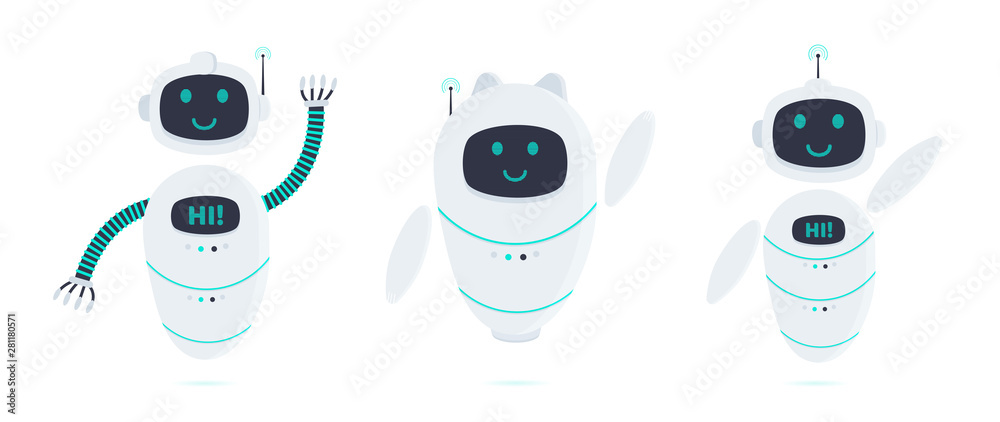 3 robots chatbot icon sign set flat style design vector illustration ...