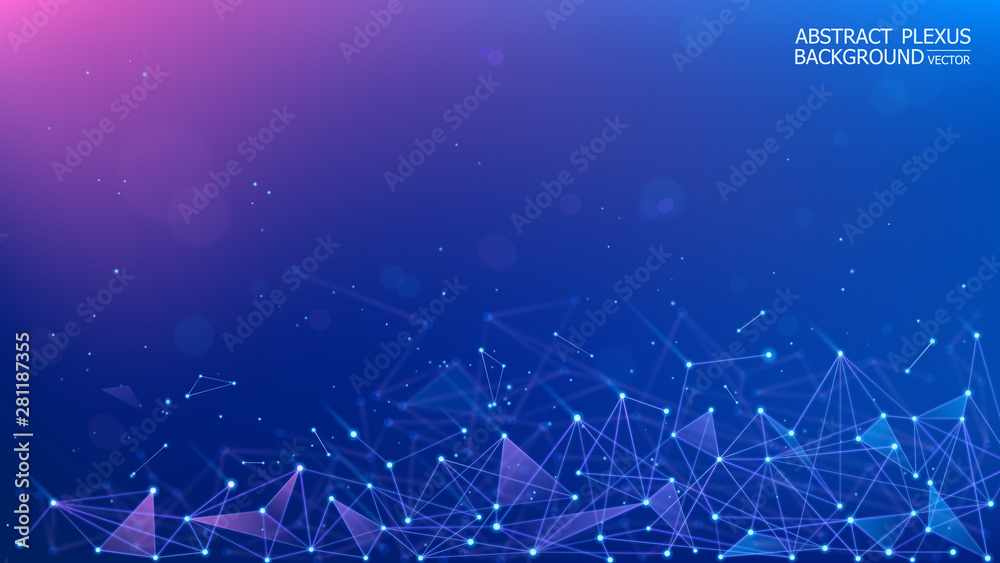 Vector. Blue-purple polygonal plexus background. Neural network ...