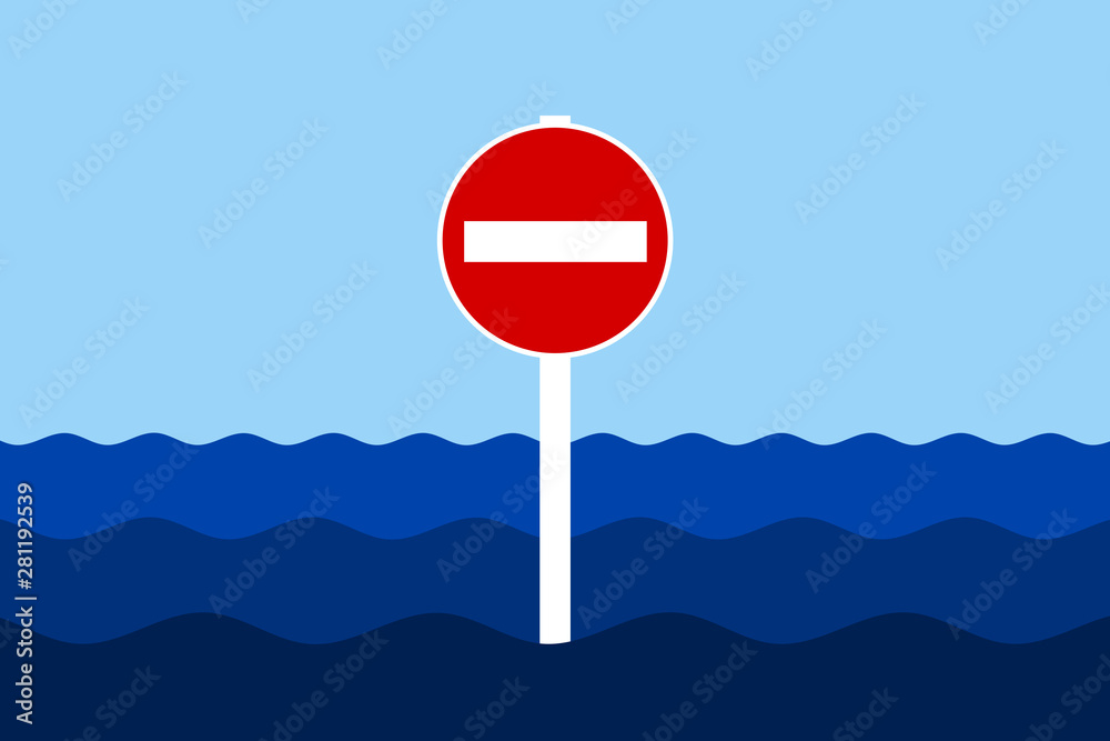 Vecteur Stock No entry and Do not enter traffic sign in ocean, sea and ...