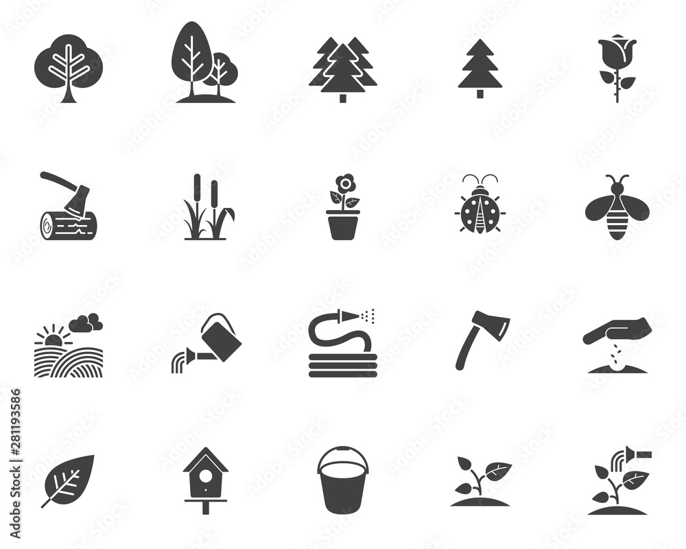 Gardening vector icons set, modern solid symbol collection, filled ...