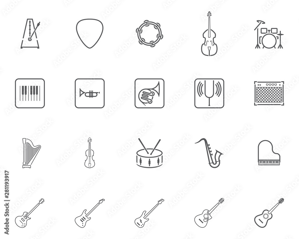 Music instruments line icons set. linear style symbols collection ...