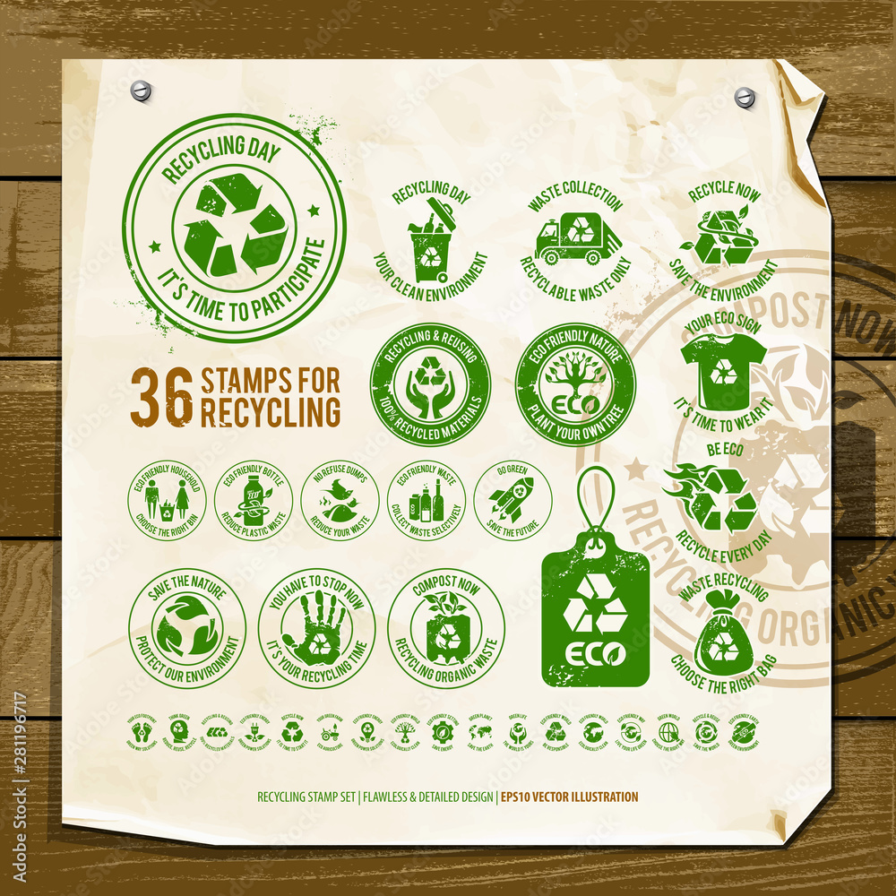 vector set of recycling symbols, collection of environment friendly ...