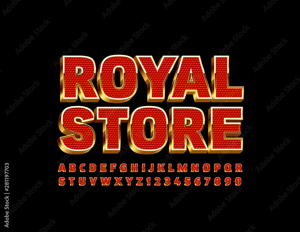 Vector luxury emblem Royal Store with 3D Font. Red and Golden Uppercase ...
