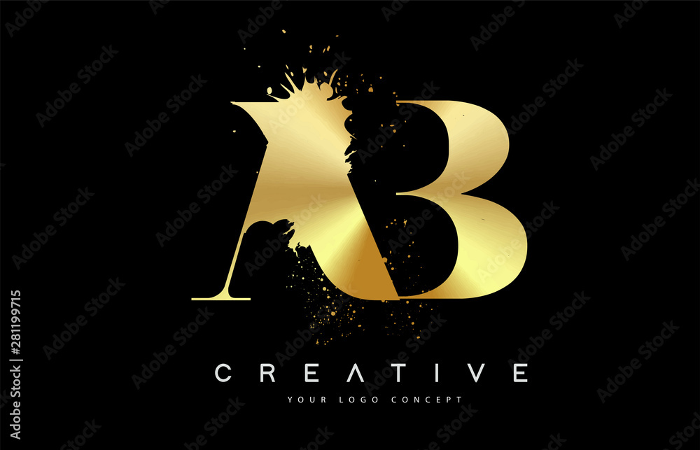 AB A B Letter Logo with Gold Melted Metal Splash Vector Design. Stock ...