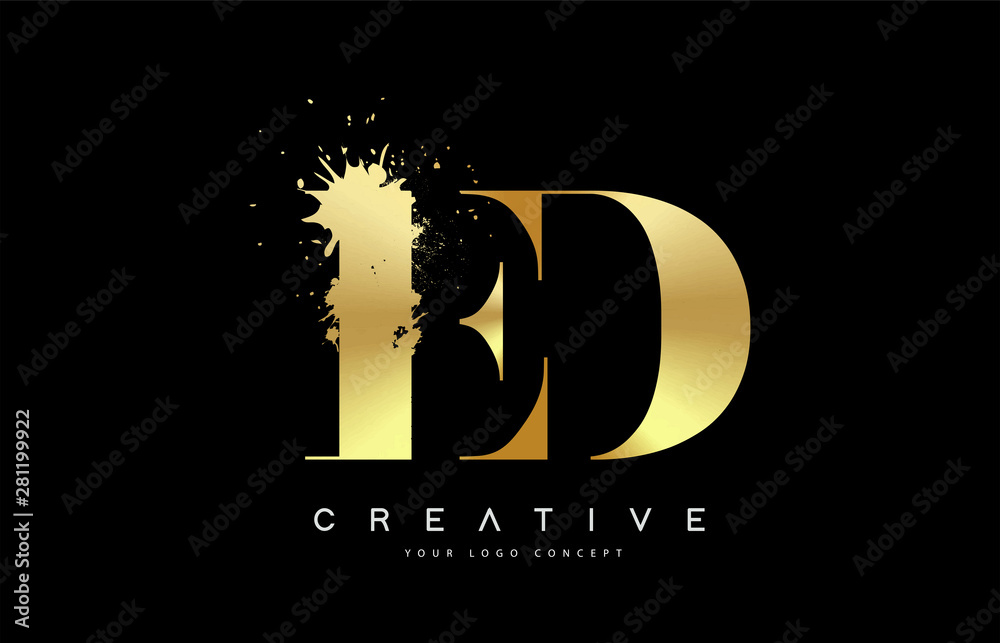 ED E D Letter Logo with Gold Melted Metal Splash Vector Design. Stock ...