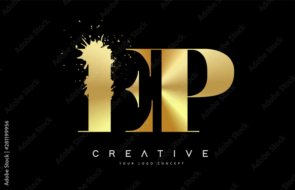 EP E P Letter Logo with Gold Melted Metal Splash Vector Design. Stock ...