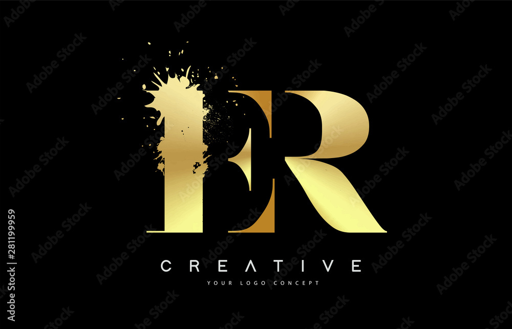 ER E R Letter Logo with Gold Melted Metal Splash Vector Design. Stock ...