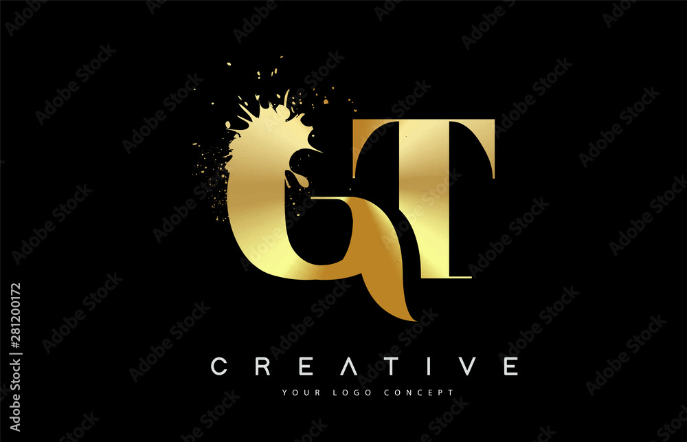 GT G T Letter Logo with Gold Melted Metal Splash Vector Design. Stock ...