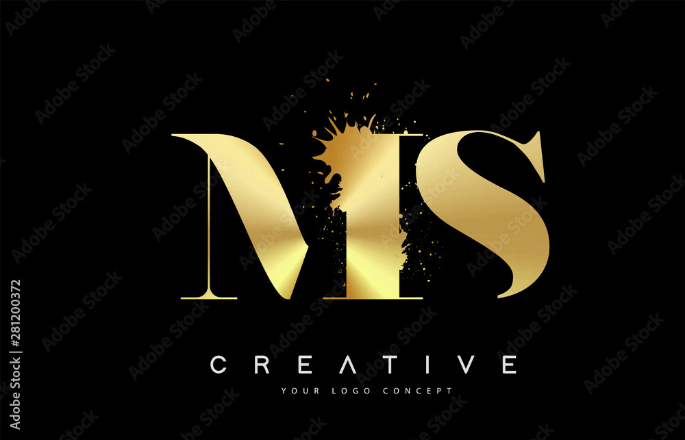 MS M S Letter Logo with Gold Melted Metal Splash Vector Design. Stock ...