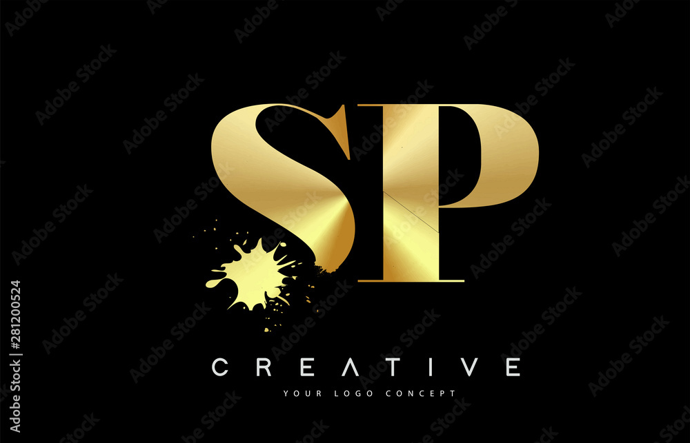 SP S P Letter Logo with Gold Melted Metal Splash Vector Design. Stock ...