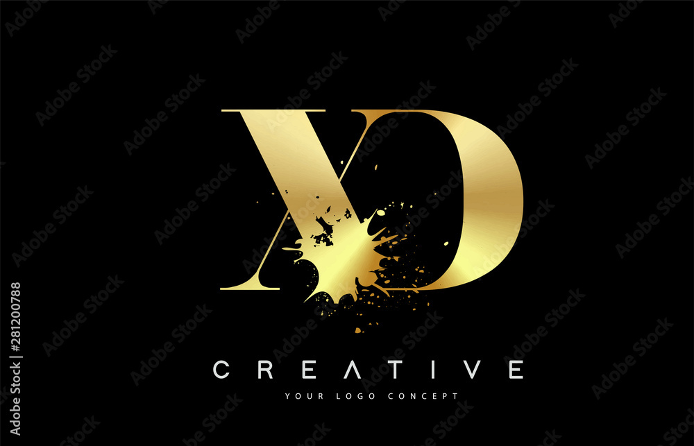 XD X D Letter Logo with Gold Melted Metal Splash Vector Design. Stock ...