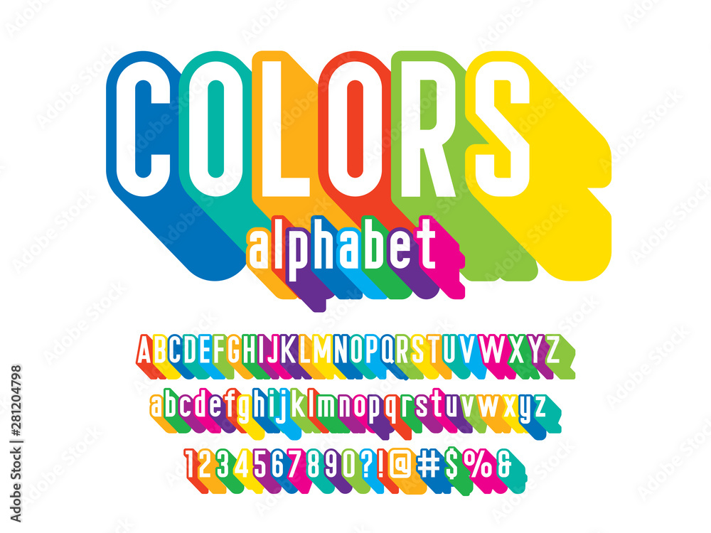 Colorful stylized alphabet design with uppercase, lowercase, numbers ...