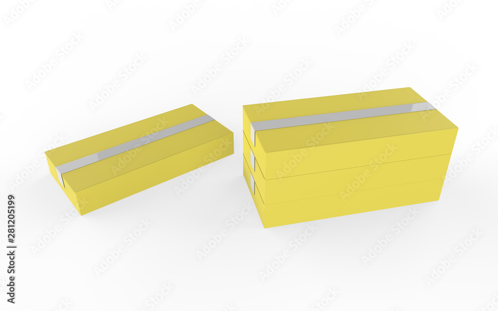 Blank three horizontal rectangle boxes standing isolated on white ...