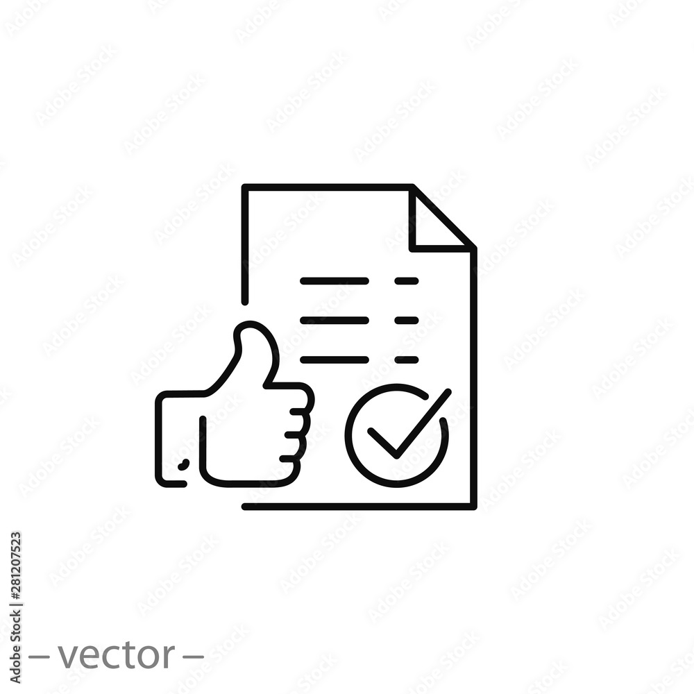approval icon, document accredited, authorized agreement, thin line ...