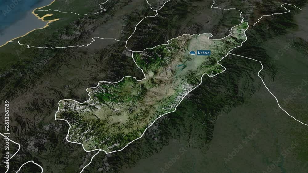 Huila - department of Colombia with its capital zoomed on the satellite ...