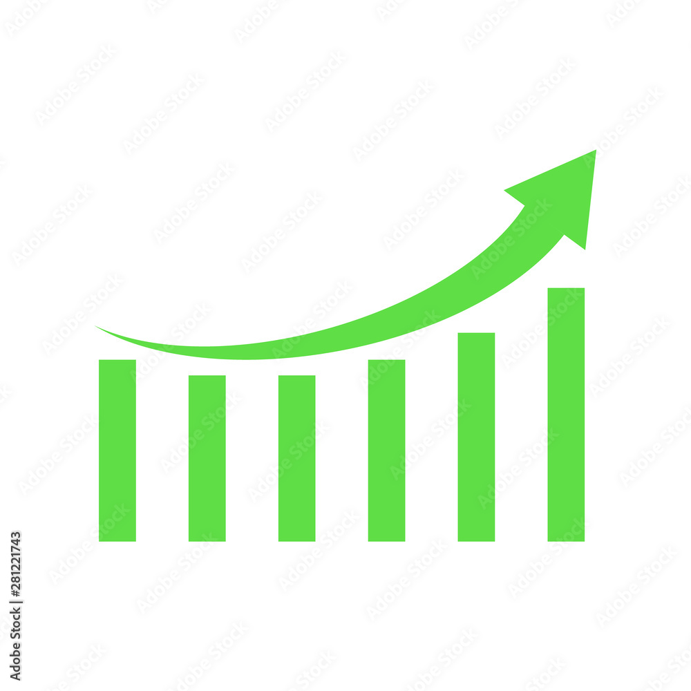 Growing graph sign. Vector. Yellow green solid icon with dark green ...