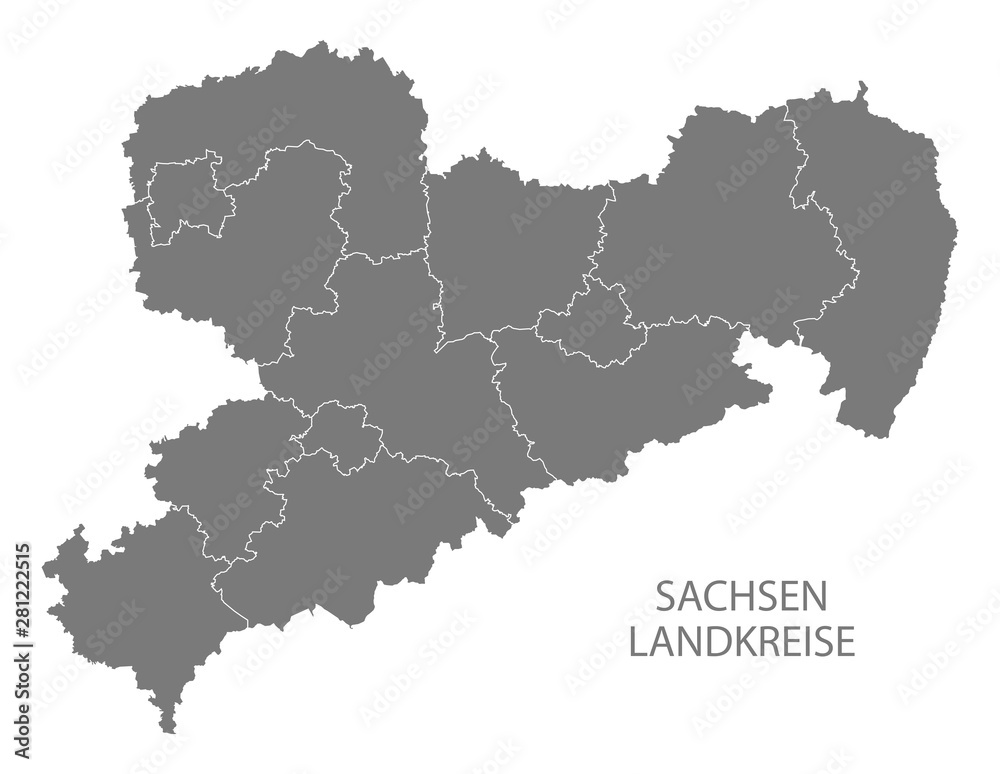 Modern Map - Saxony map of Germany with counties gray Stock ...
