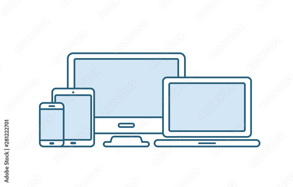 Device icons set. Laptop, computer, desktop pc, tablet, smartphone ...
