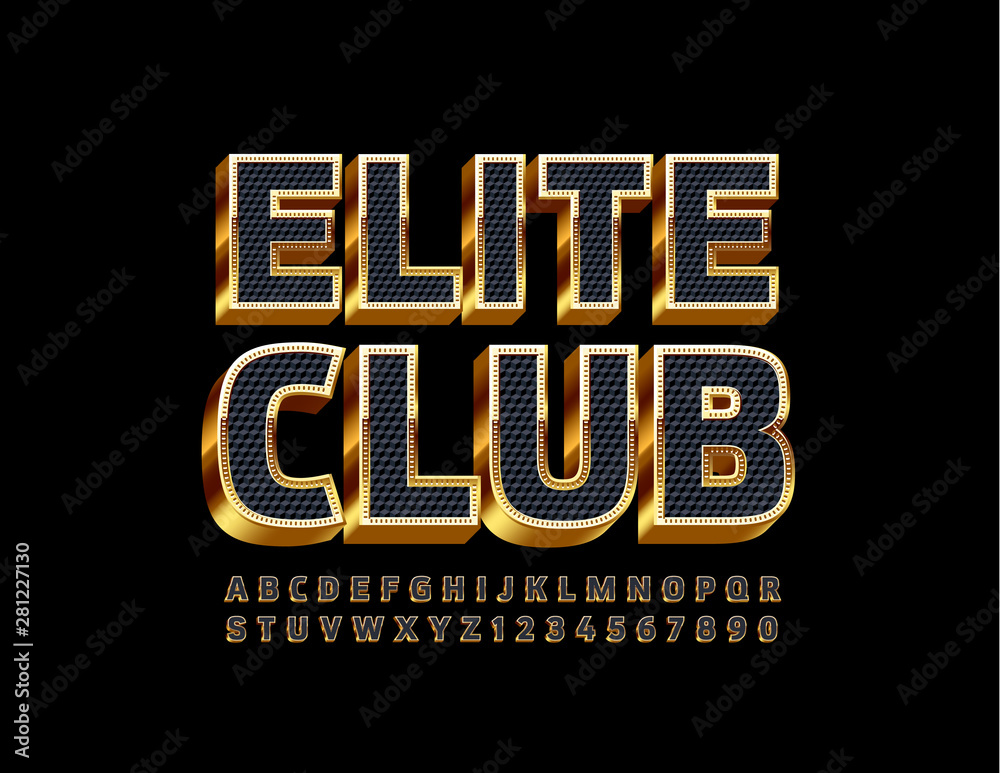 Vector chic banner Elite Club. Golden Alphabet Letters, Numbers and ...