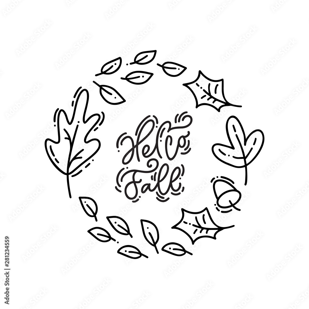 Hello Fall brush monoline calligraphy handwritten lettering text ...