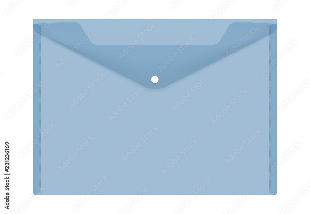 Clear plastic envelope folder with snap button isolated on white ...