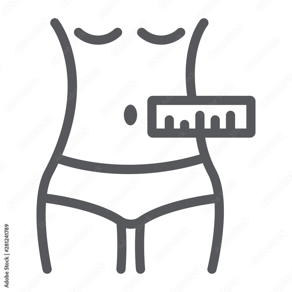 Waist measurement line icon, tailor and measure, female body measuring ...