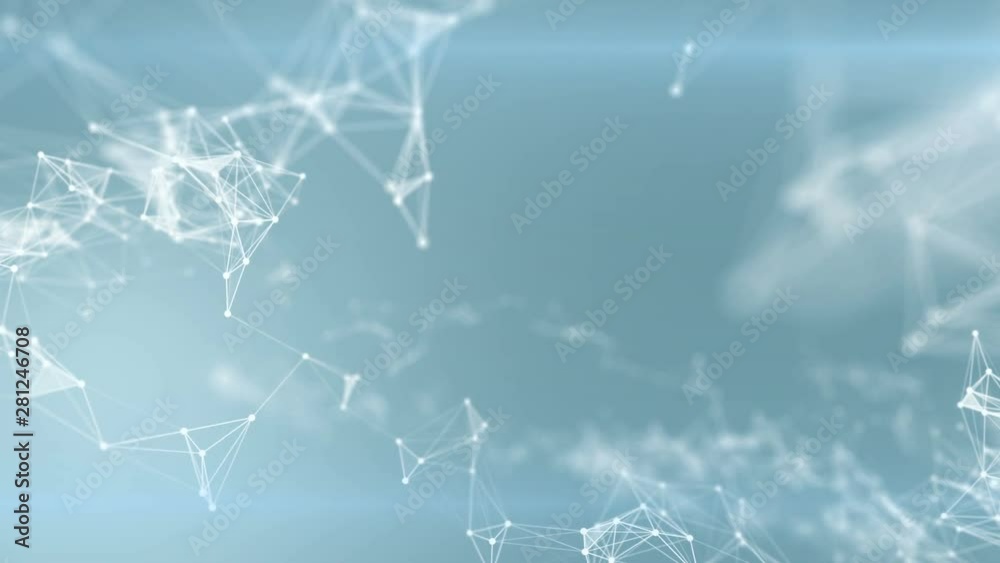 Flying abstract molecules in bright lit environment. Depth of field ...