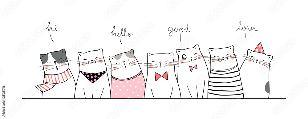 Draw banner cute cat saying hi so funny. Stock Vector | Adobe Stock