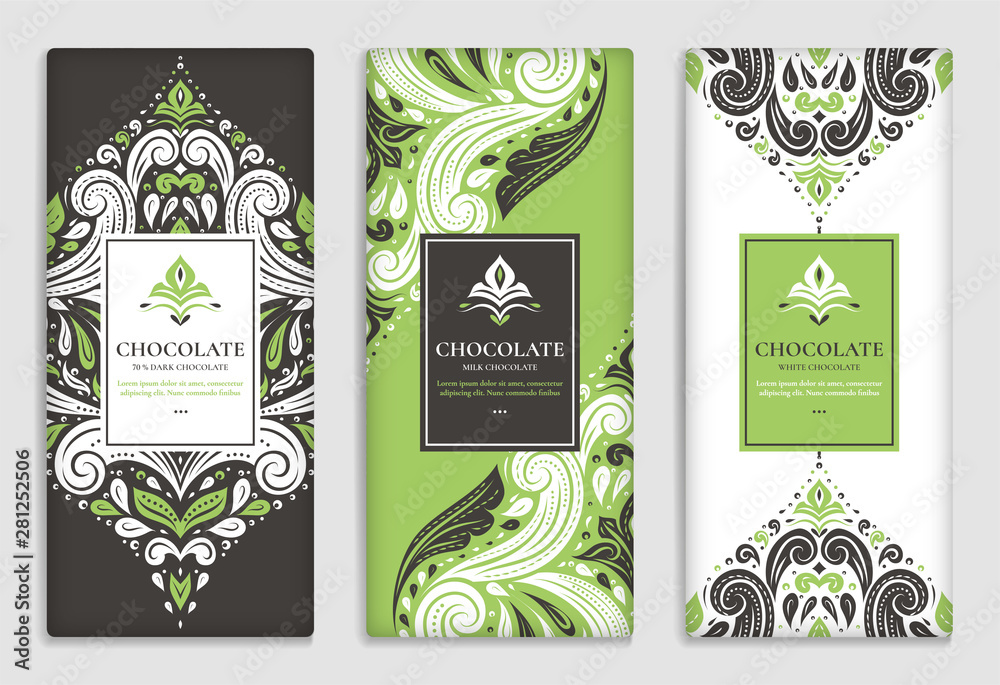 Brown and green vintage packaging design of chocolate bars. Vector ...