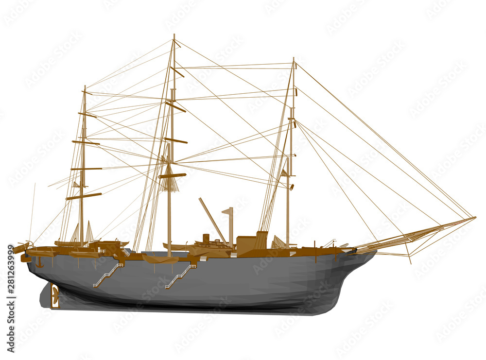Polygonal sailing ship. Side view. 3D. Vector illustration Stock Vector ...