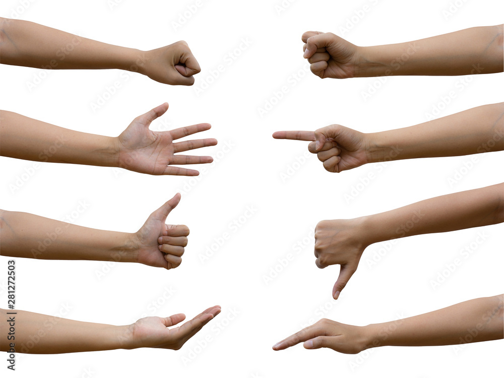 A multiple Asian female hand gesture isolated on white background ...