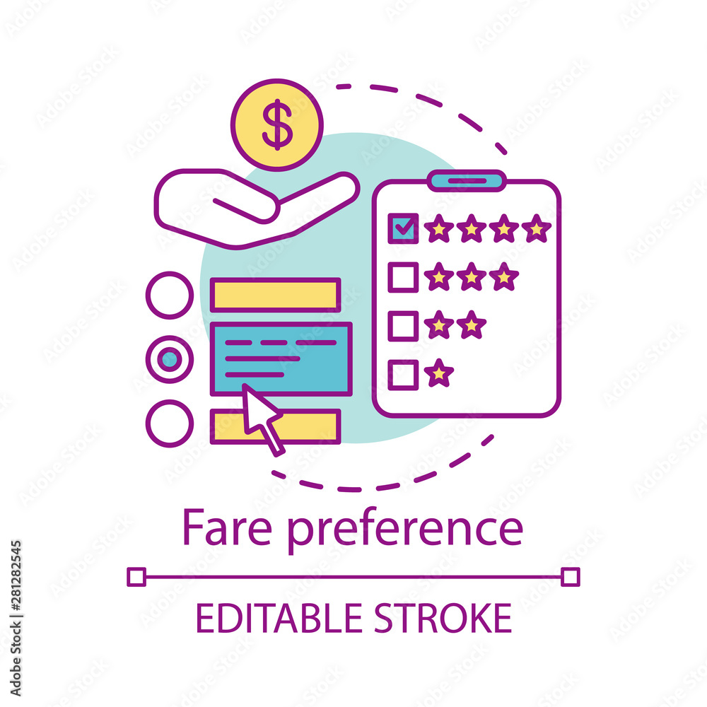Fare preference concept icon. Transportation costs idea thin line ...
