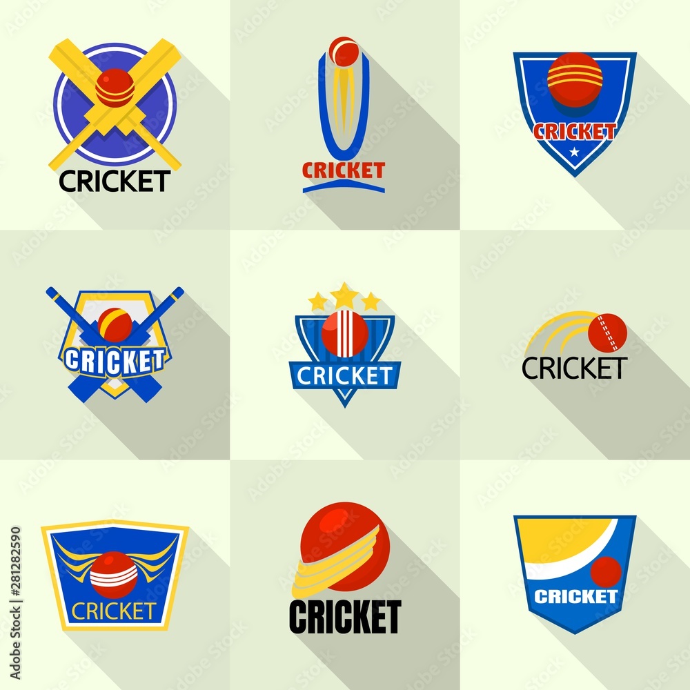 Cricket logo set. Flat set of cricket vector logo for web design Stock ...