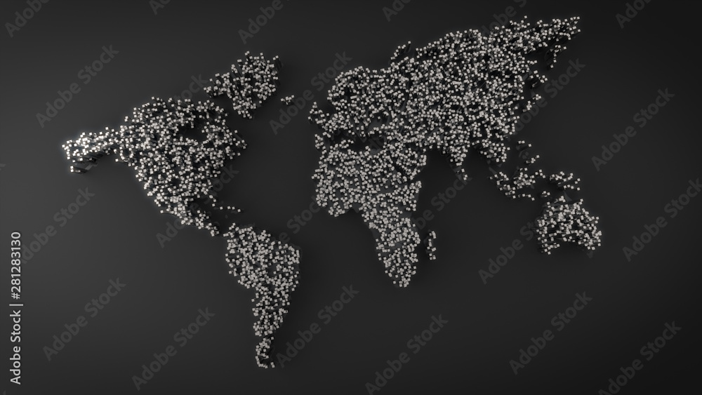 World map made by white boxes. Abstract World map.3D rendering Stock ...