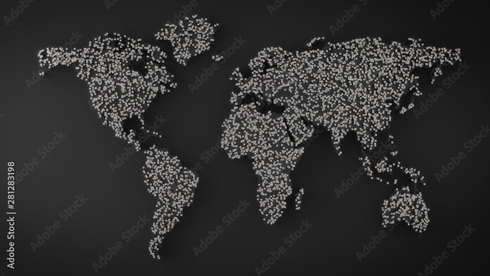 World map made by white boxes. Abstract World map.3D rendering Stock ...