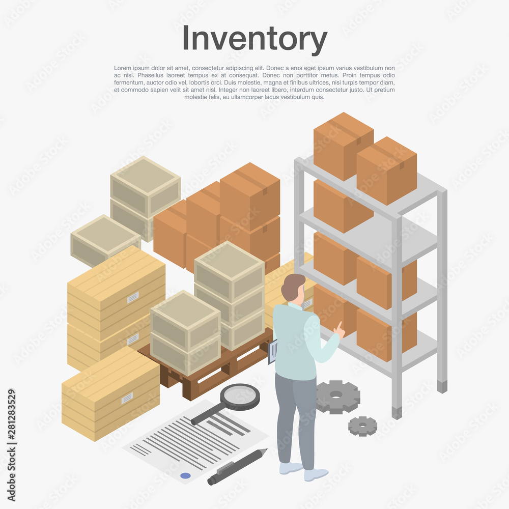 Inventory concept background. Isometric illustration of inventory ...