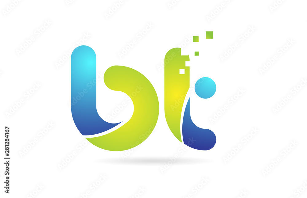 bt b t blue green combination alphabet letter logo icon design Stock ...