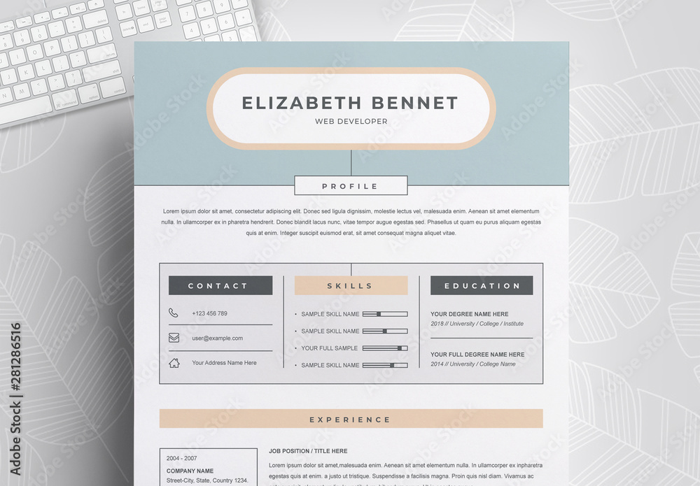 Blue and Gold Resume Layout Stock Template | Adobe Stock