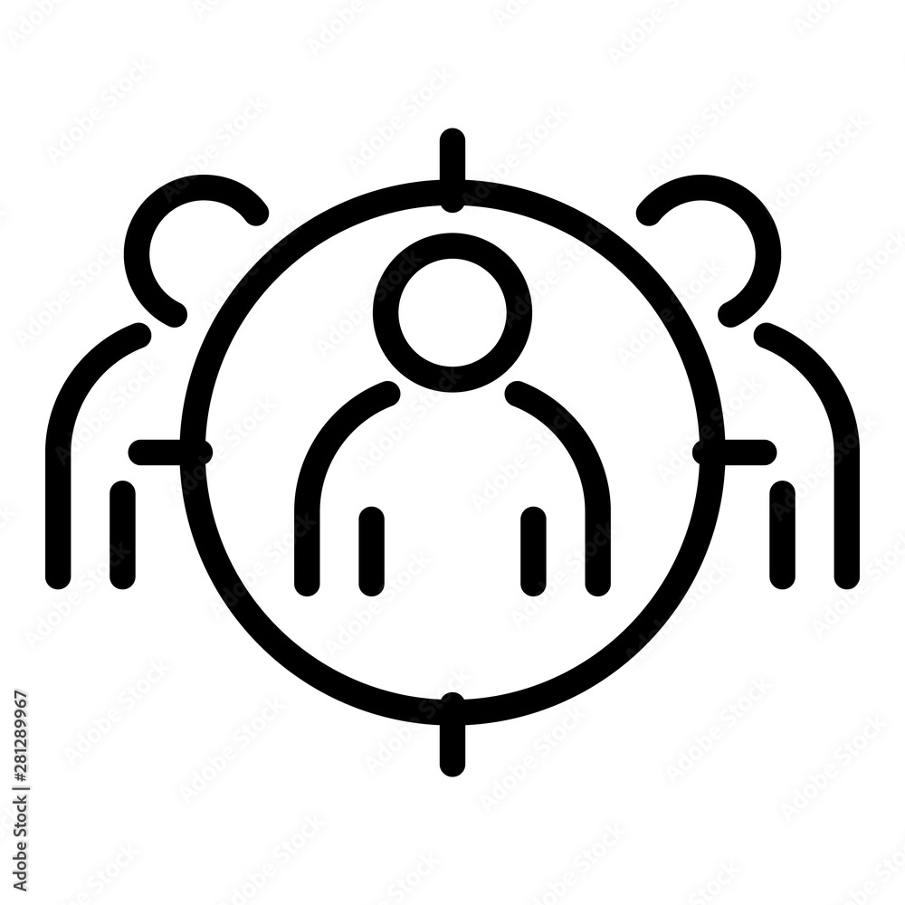 Target audience icon. Outline target audience vector icon for web design isolated on white ...