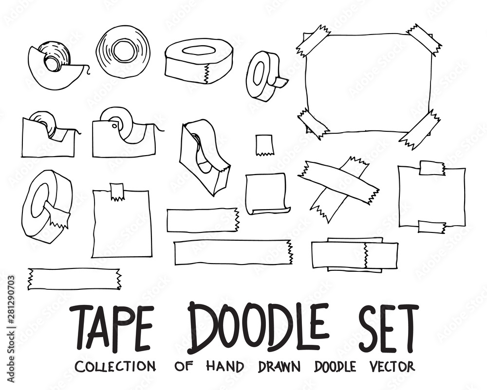 Set of Tape Drawing illustration Hand drawn doodle Sketch line vector ...